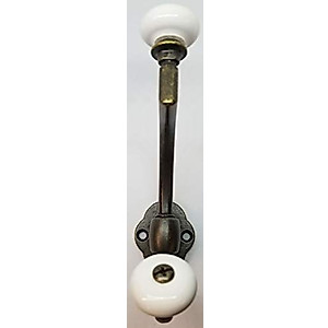 Double Front Mount Coat Hook Porcelain Knobs Old Classic Vintage Rack hat Jacket Retro (Antique Brass)