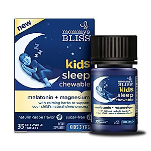 Mommy's Bliss Kids Sleep Chewable Tablets: Melatonin & Magnesium with Calming Herbs, Natural Sleep Aid , Grape Flavor, Sugar Free, Age 3+, (35 Servings)