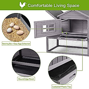 Outdoor Rabbit Hutch UV Roof Wooden Bunny Cage Large Duck House Chicken Coop with Run-Leak Proof Plastic Tray