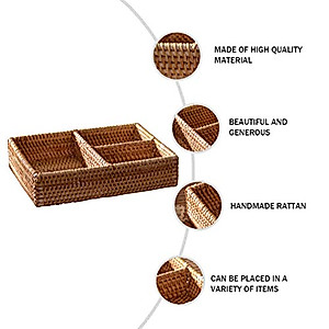 BESPORTBLE Rattan Basket Divided Woven Storage Case 3- Compartment Wicker Organizer