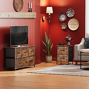 WLIVE 2-Drawer Nightstand and 5-Drawer Dresser Set, Fabric Storage Tower for Bedroom, Hallway, Closets, Tall Chest Organizer Unit with Textured Print Fabric Bins, Steel Frame, Wood Grain Print