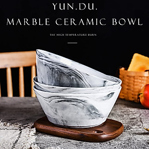 Yundu Grey Marble Ceramics Bowls Set, 58 Ounces Large Salad Bowl Set of 3, Serving Bowls, Large Cereal Snack Bowls for Kitchen, Dishwasher & Microwave Safe