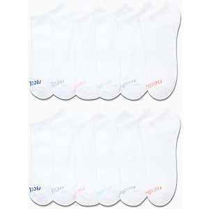 Reebok Women's No Show Athletic Breathable Low Cut Cushioned Socks (12 Pack), Size 4-10, Bright White Logo