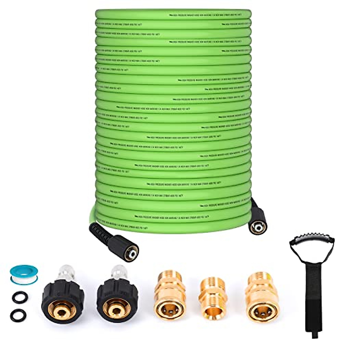 Pressure Washer Hose 100FT 1/4”, 4000 PSI Kink Resistant High Pressure Hose M22 14mm Thread, Flexible Extension Replacement Hose with 3/8 Quick Connect Adapters for Power Washing