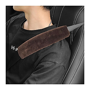 Ziciner 2 Packs Car Seatbelt Covers Shoulder Pad, Universal Soft Faux Sheepskin Shoulder Cover for Comfortable Driving, Fluffy Seat Belt Protector Help to Protect Your Neck and Shoulder (Coffee)