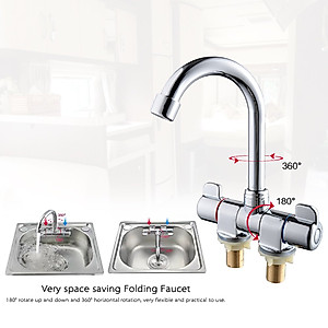 Kitchen Faucet,Wall/Deck Mounted RV Faucet Rotating,Stainless Steel Two Handle Deck/Wall Mounted RV Kitchen Faucet Hot and Cold Water Mixer Tap for Motorhome Travel Trailer
