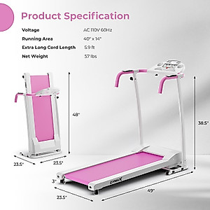 GYMAX Foldable Treadmill, Freestanding Easy Assembly Folding Treadmill with 12 Preset Programs, LCD Monitor, Built-in Wheels & Pulse Sensor, Portable Compact Running Machine for Small Space (Pink)