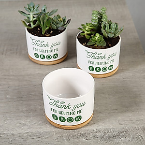 DOMG Teachers Appreciation Gift, Ceramic Succulent Plant Pot Small Flower Planter for Indoor Outdoor Use, Thank You for Helping Me Grow