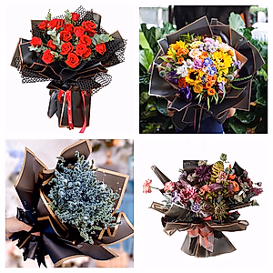 XIYUAN 20 Counts Gold Edge Fresh Flowers Wrapping Paper,DIY Crafts，Gift Packaging or Gift Box Packaging,Waterproof Flower Wrapping paper 22.8X22.8 inches Florist Bouquet Supplies,Gold Edge (Black)