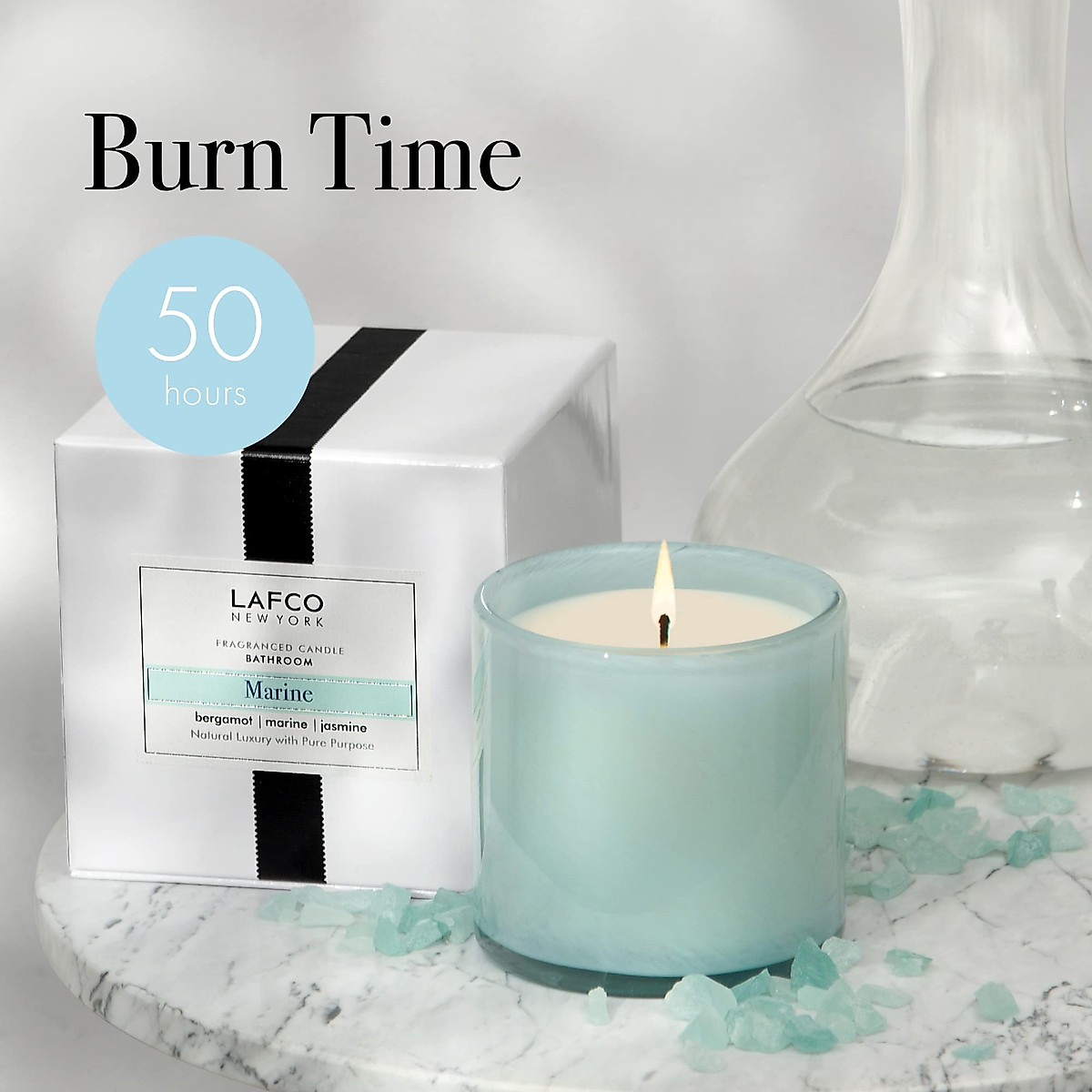 LAFCO New York Classic Candle, Marine - 6.5 oz - 50-Hour Burn Time - Reusable, Hand Blown Glass Vessel - Made in The USA