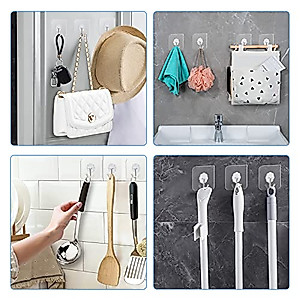 36PCS Adhesive Wall Hooks for Hanging Heavy Duty 22lbs(Max), Transparent Waterproof Wall Hangers without Nails Picture Hanging Hooks Sticky Hooks for Bathroom Kitchen Office Outdoor Keys Hooks