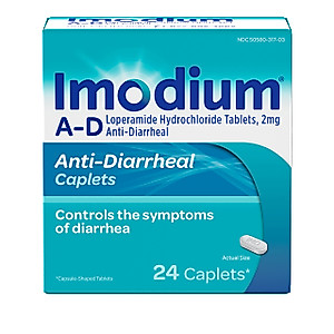 Imodium A-D Diarrhea Relief Caplets with Loperamide Hydrochloride, Anti-Diarrheal Medicine to Help Control Symptoms of Diarrhea Due to Acute, Active & Traveler's Diarrhea, 24 ct.
