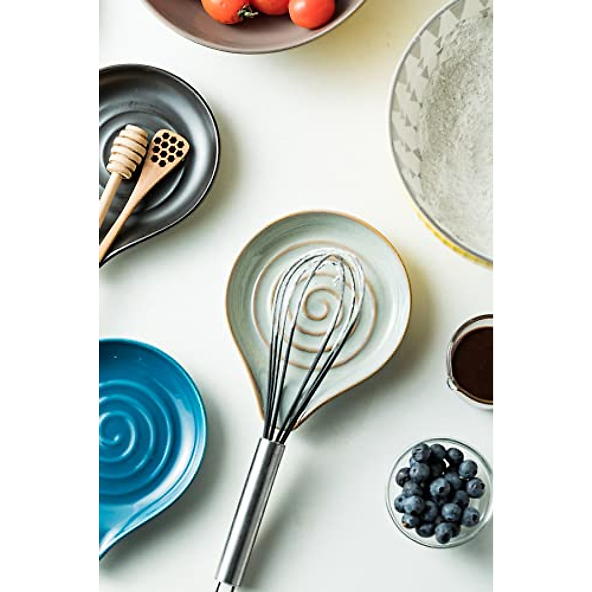 Ceramic Spoon Rest for Stove Top, Large Spoon Holder for Kitchen Counter Decor, 5" Cooking Spoon Rest Heat-Resistant, Gray