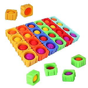 AOMAY Pop Fidget Sensory Toy, 24Pcs Educational Building Blocks for Kids, Silicone Fidget Toys for Adults, Rainbow Infinite DIY Puzzle Toy Xmas Gift Set