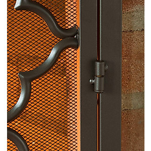 Plow & Hearth Metal Fireplace Screen Geometric Bronze | 44" W x 33" H | 2 - Door | Spark Guard Indoor Grate | Iron Fire Place Cover | Wood Burning Stove Decorative Accessories