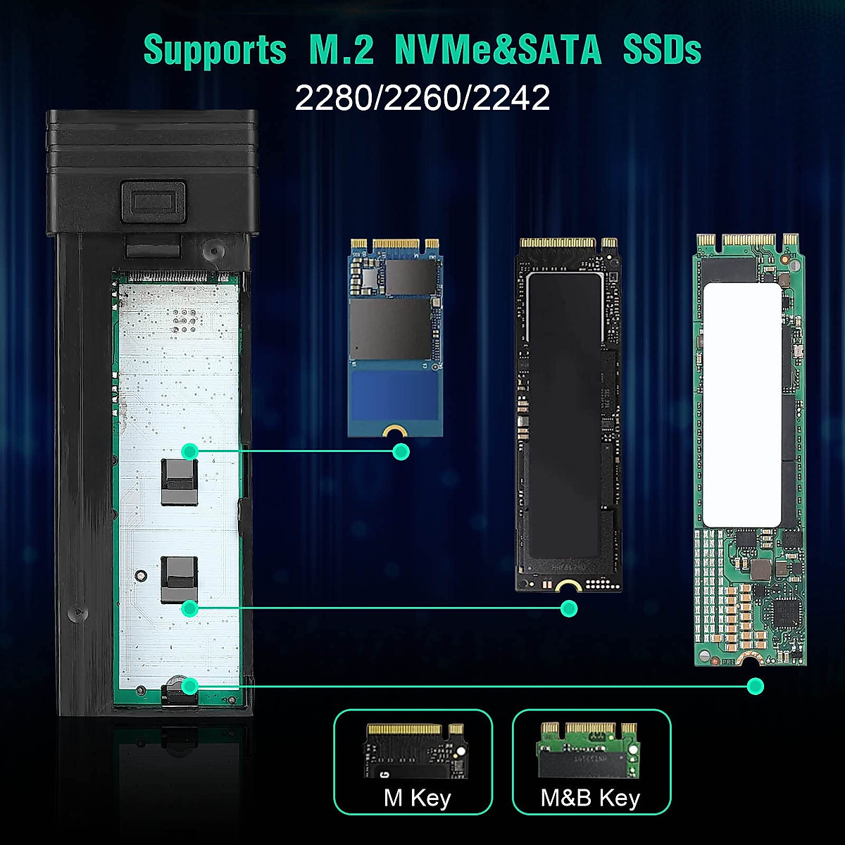 M.2 Solid State Drive Enclosure RGB Aluminum Case Support Trim for SSD Size 2242/2260/2280