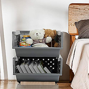 Ggbin 3-Pack Plastic Stackable Storage Bins, Gray Multi-functional Stacking Basket