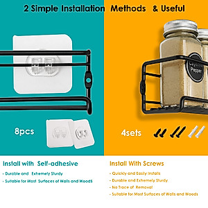 TORZCT 4Pcs Spice Rack Wall Mount Space Upgrade of Bolded Saving Spice Organizer for Spice Jars and Seasonings,Screw or Adhesive Hanging Spice Shelf Rack Organizer for Kitchen Cabinet Pantry Door