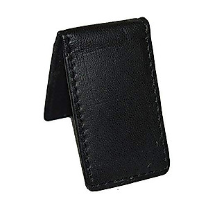 Leatherboss Genuine Leather Slim Magnetic Minimalist Bifold Money Clip Cash Holder Wallet, Black