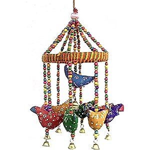 FIKIMOS Handmade Decorative Door Hanging Bell Bird Chandelier for Home Decoration Hanging Ornament Size- 15x15x35 cm (LxWxH)