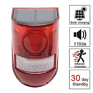 Solar Sound & Light Alarm Motion Sensor 110 Decibels Siren Sound Alert & 6LEDs Flash Warning Strobe Security Alarm System for Farm Villa