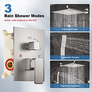 Shower System, HotQing 12 Inche Bathroom Luxury Rain Mixer Shower Combo Set Wall Mounted Square Rainfall Shower Head System Shower Faucet Fixture Combo Rough-in Valve Body and Trim Brushed Nickel