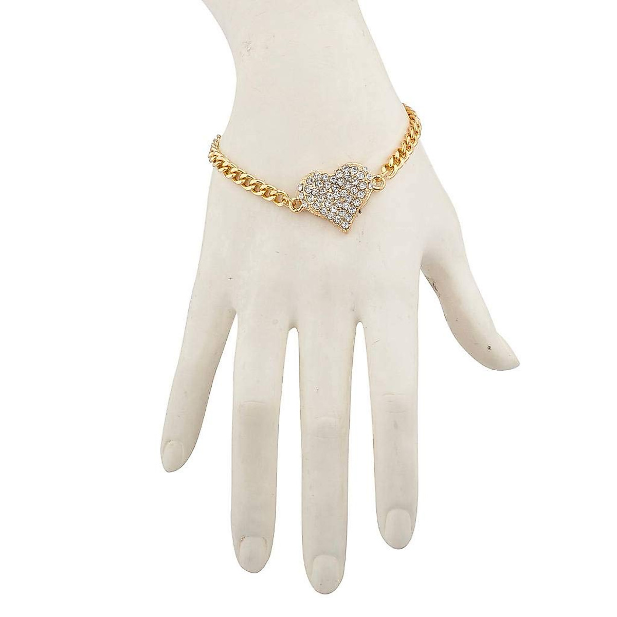 LUX ACCESSORIES Goldtone Bling Heart Chain Earring Bracelet Necklace Set (3PCS)