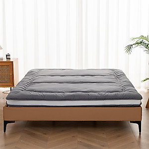 Syalife Japanese Futon Mattress Floor Mattress, 4" Thicken Roll Up Tatami Mat, Foldable & Portable Floor Bed Sleeping Pad, Traditional Shiki Futon (shikibuton), Design by Japan (Grey, 54 * 80)