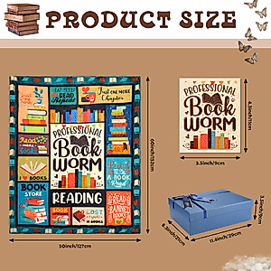 HunnmingRe 3 Pcs Book Lovers Gifts Set, Bookish Gifts for Librarian Readers, Includes 60"x 50" Throw Blankets Greeting Card Box, Book Club Gifts for Women Bookworm on Birthday Christmas