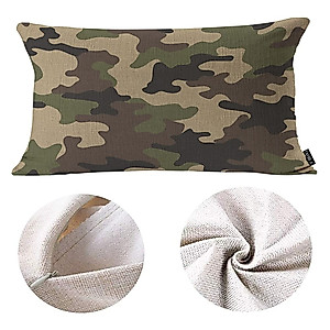 EKOBLA Camouflage Pattern Rectangle Pillow Covers Military Combat Woodland Green Black Lumbar Pillow Cases for Outdoor Square Couch Chair Cushion Cover Cotton Linen 12x20 Inches