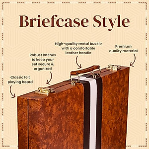 Backgammon Set 15 inch, Medium - Classic Board Game for Adults and Kids with Premium Leather Case - Includes Strategy & Tip Guide (Brown)