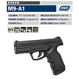 ASG Steyr M9-A1 .177 Caliber Steel BB Gun Non-Blowback Air Pistol, Black