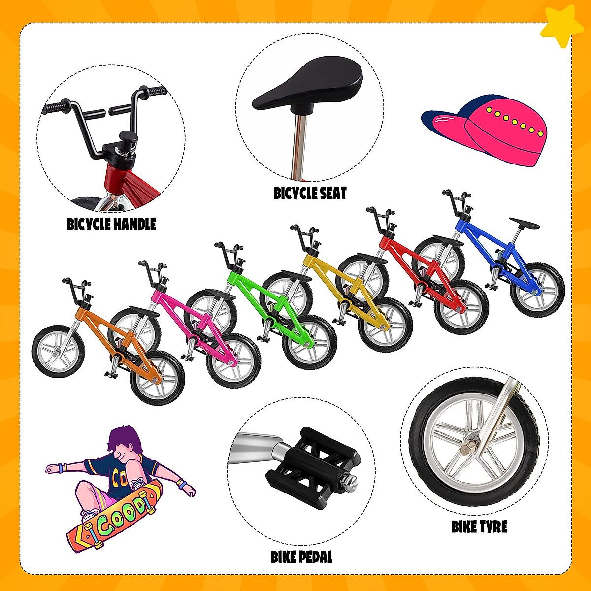 Hortsun 100 Pieces Mini Finger Toys Set Finger Skateboards Fingerboards Toy Finger Bikes Hand Skateboard Tiny Finger Bike Creative Fingertips Movement Party Favors Novelty Toys Gift