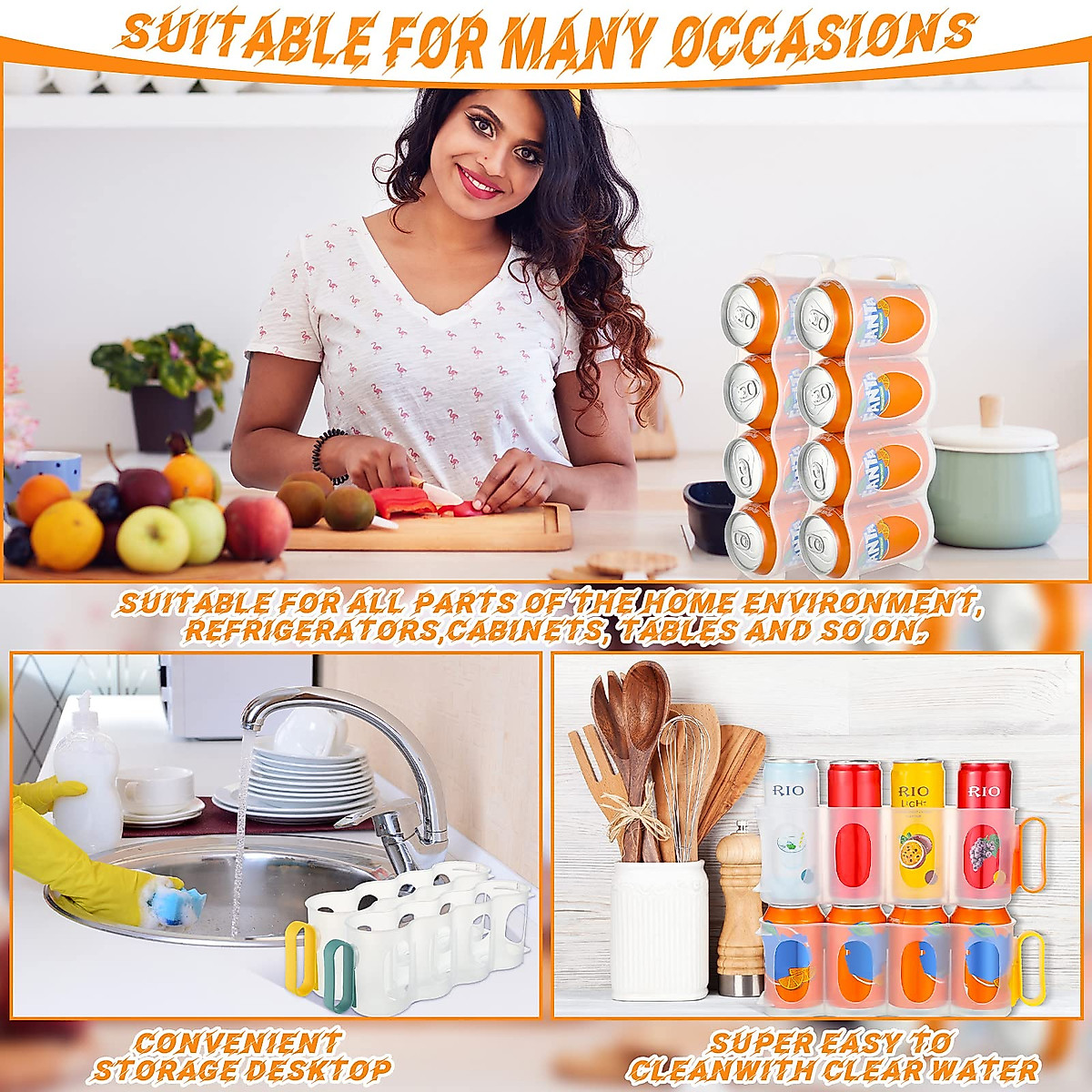 4 Pcs Plastic Portable Soda Can Organizer for Refrigerator Organizer Bins Drink Storage for Fridge Soda Can Holder for Refrigerator Beer Can Racks Drink Can Dispensers for Beverage Pantry Fridge Shelf