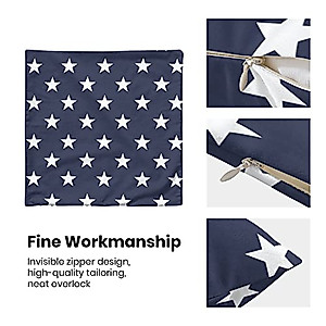 Gohdiwh 4th of July Throw Pillow Cover, 20x20 Inch Set of 2 Red Stripes Blue Stars Patriotic Decorative Outdoor Cushion Cover Memorial Independence Day Pillow Cases Linen Farmhouse for Sofa Couch Bed