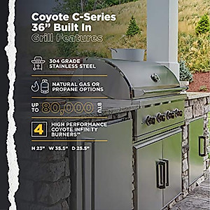 Coyote C-Series 36-Inch 4-Burner, Built-in Natural Gas Grill - C2C36NG