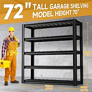 cynnda 5-Tier 48" W x 15.7" D x 72" H Garage Shelving Metal Storage Shelves 3000LBS Garage Shelving Heavy Duty Adjustable Shelving Unit Garage Racks for Storage Wide Utility Shelf (Black)