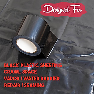 Autrends Black Seal Tape, 4" x 100' Vapor Barrier Tape Polyethylene Tape Sealing Moisture Barrier Seam, Black Vinyl Tape for Crawlspaces, Repair, Underlayment Seams, Metal Building Seams