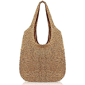 Saintrygo Women Straw Beach Bag Bucket Tote Summer Woven Handmade Handbag Shoulder Bag (Stylish Style,15.75 x 11.81 x 14.17 Inches)
