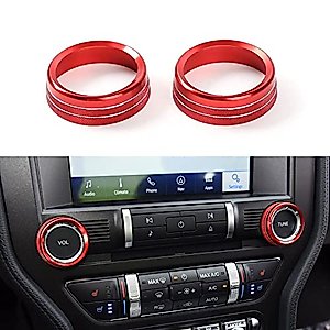 Car Audio Circle Sticker Decal Carbon Fiber Interior Trim Cover for Ford Mustang 2015 2016 2017 2018 2019 2020 2021 2022 2023 Accessories (RED)
