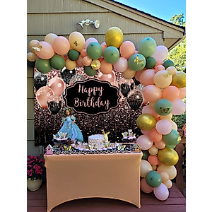 Pink Rose Gold Birthday Backdrop for Women Girls 18th 20th 30th 40th 50th 60th 70th Happy Birthday Background Black and Pink Glitter Balloon Birthday Party Photo Backdrop Banner 8x6ft