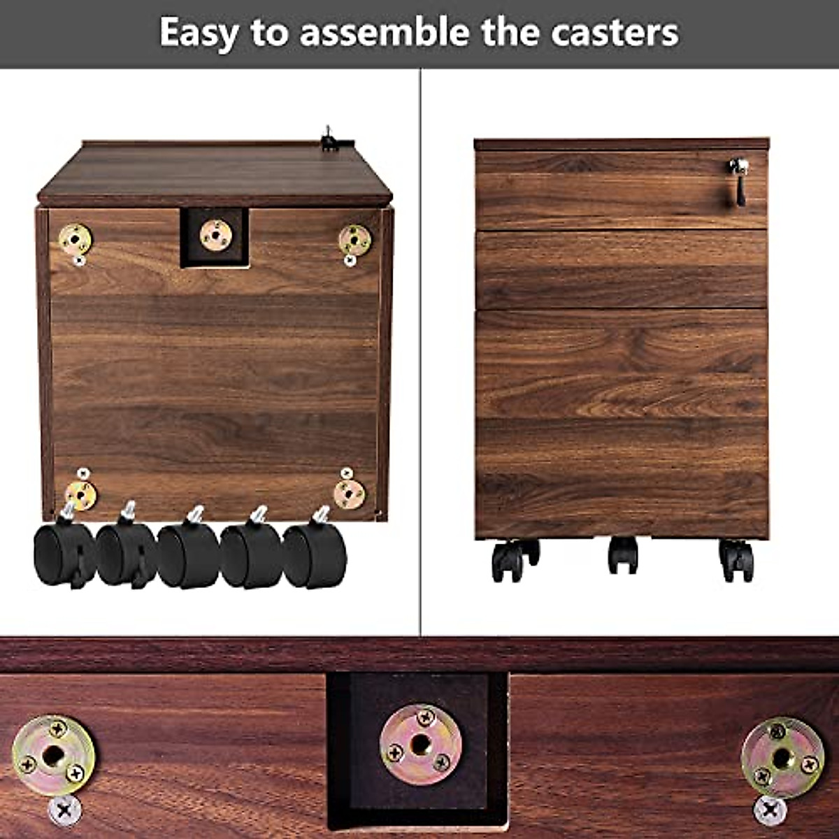 TOPSKY 3 Drawers Wood Mobile File Cabinet Fully Assembled Except Castors (Rustic Brown, 16.3x15.7x24.4)