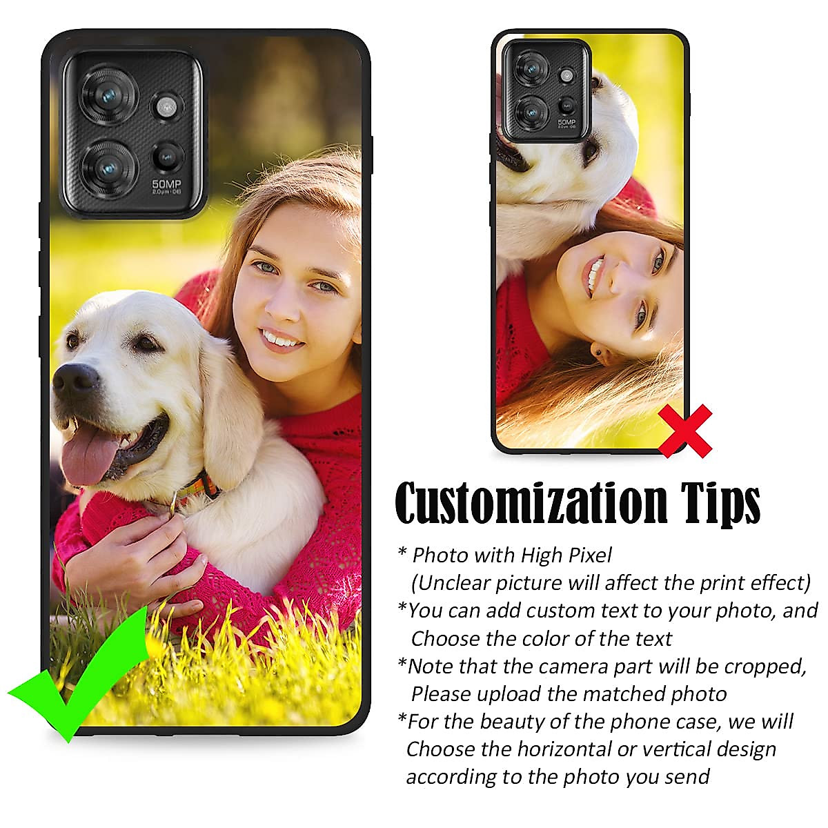 Personalize Phone Case for Motorola Moto Thinkphone 5G - Customizable Photo Picture Text Name, Customized Cellphone Cover Thin Soft TPU Protective Black Cases Covers 6.6 inch | Memorial Gift