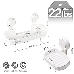 LEVERLOC Soap Holder Shower Caddy with 4 Hooks for Shower Suction Cup Wall Mounted NO-Drilling Removable Waterproof Strong Vacuum Suction Holder for Shower Bathtub Kitchen