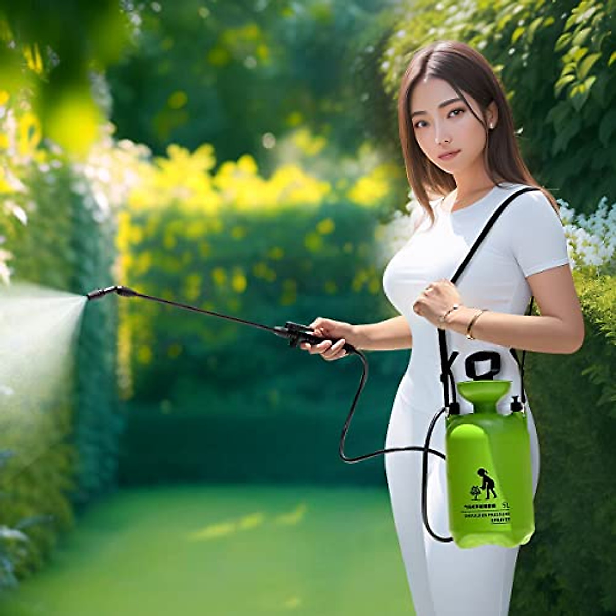 Lawn and Garden Portable Sprayer, 1.3 Gallon - Pump Pressure Sprayer Includes Shoulder Strap, 5L