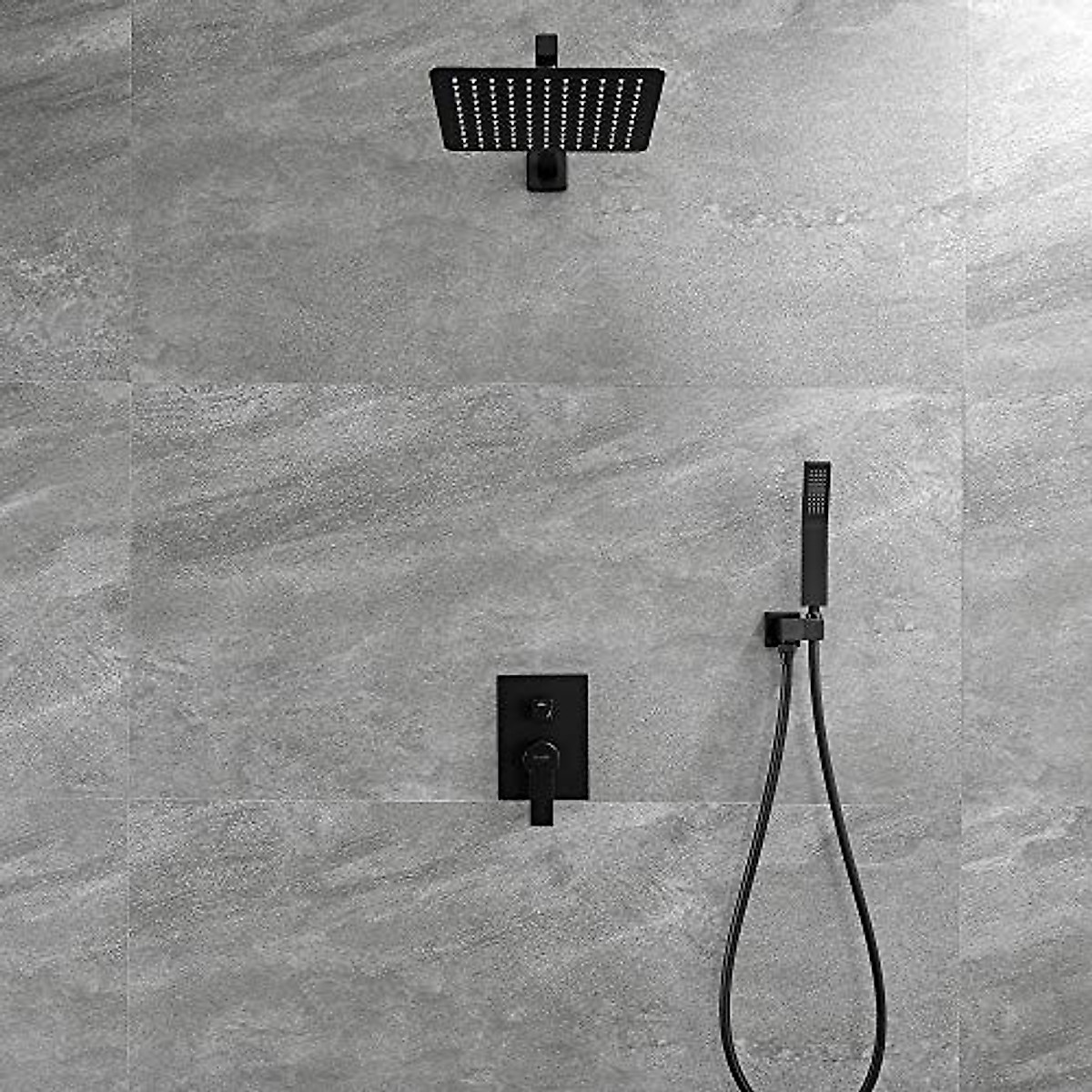 SHAMANDA Luxury Shower Set, Bathroom Single Handle Shower Faucet with Trim Valve Body Hand Shower Complete Kit, Premium Matte Black Rainfall Shower System, L70001-7