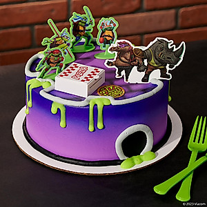 DecoSet® Teenage Mutant Ninja Turtles™ Pizza Power Cake Topper, 6-Piece Cake Decoration With Turtle Figurines, Cake Pic, And Pizza Launcher ! | For Birthday, Parties, Celebration