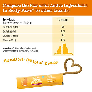 Zesty Paws Omega Cat Mousse Squeezable Cat Treats - with Seaweed, Omega Fatty Acids, Antioxidants Vitamins & Minerals - Skin & Coat Support for Cats - Tuna Fish Flavor - 18 Count