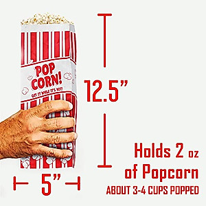 Leak-proof, Grease Resistant Popcorn Bags 500 Pack. Tear Resistant, Single Serving 2oz Paper Sleeves in Nostalgic Red/White Design. Great Movie Theme Party Supplies, Retro Carnivals & Fundraisers