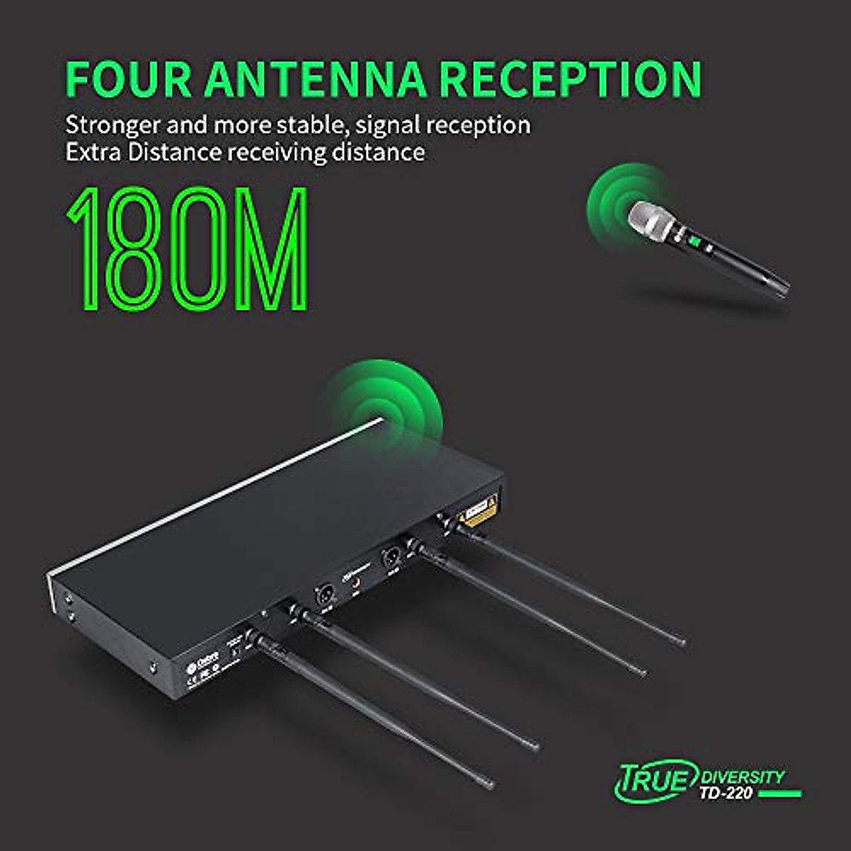 D Debra Audio New Model TD-220 Professional UHF True Diversity 2 Channel Wireless Microphones System with 2 Cordless Handheld Mic